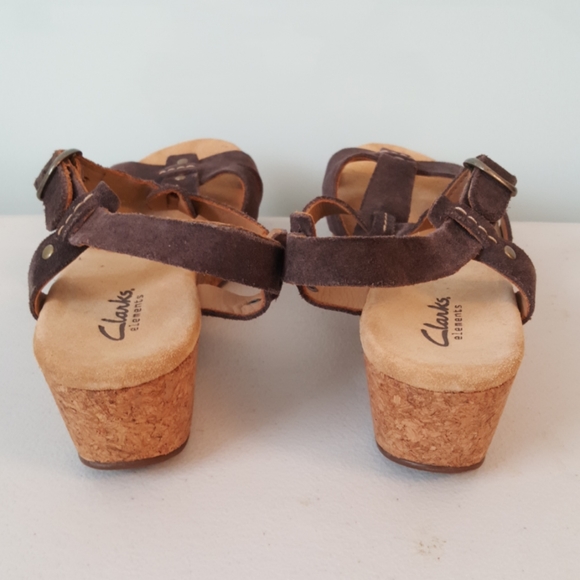 Clarks | Shoes | Clarks Elements Wedge Sandals Brown Suede | Poshmark